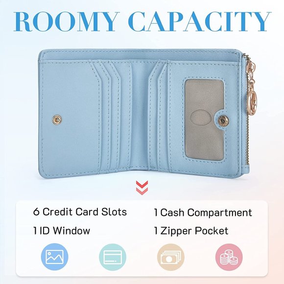 Missnine | Bags | Compact Ladies Wallet Blue Quilted Bifold Purse With ...
